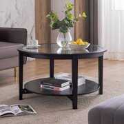 Rent to own Round Coffee Table 2-Tier Cocktail Table Tempered Glass Top ...